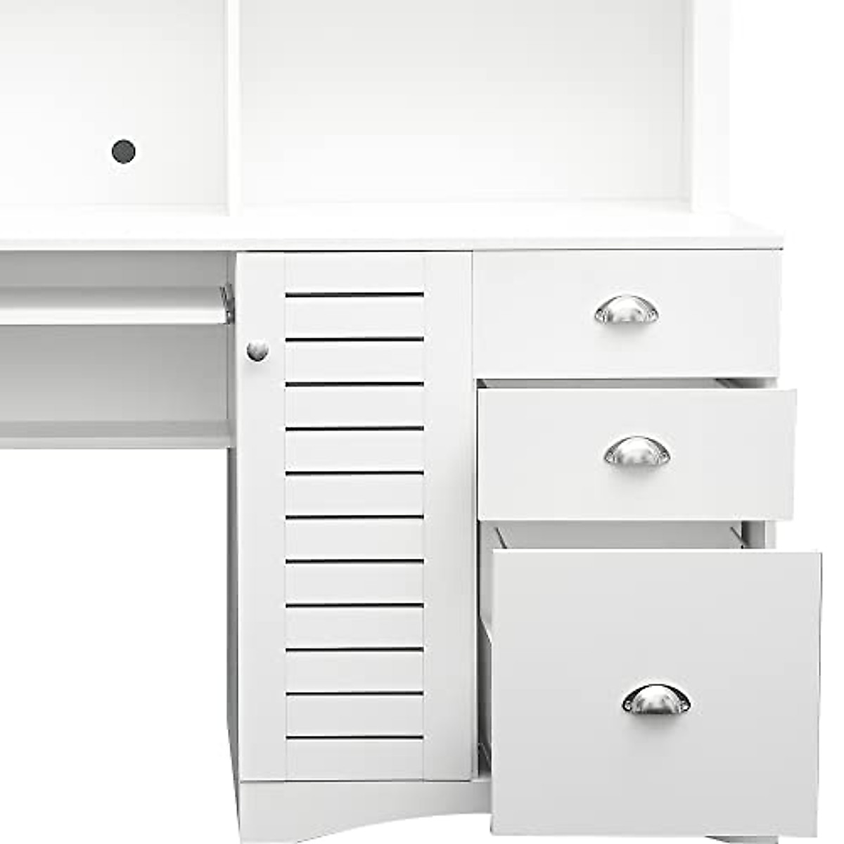 Ucloveria Computer Desk with Hutch,Home Office Wood Executive Desk with Drawers,Open Shelf,Writing Laptop Table with Keyboard Tray,File Cabinet Computer Desk for Bedroom,White