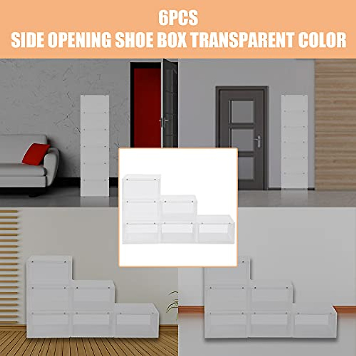 Yunge 6PCS/SET Shoe Storage Boxes Shoe Organizer With Magnetic Door Transparent