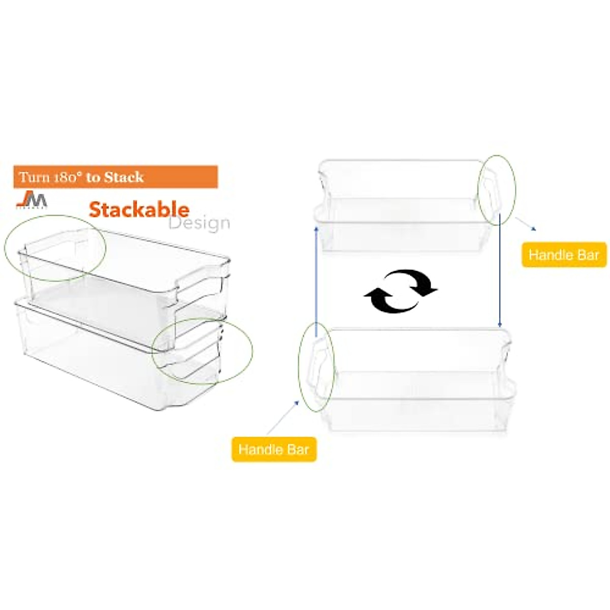 Jinamart Refrigerator Organizer Bins 6 Pcs Multiple Sizes Clear Plastic Storage Bins for Fridge, Freezer, and Pantry Organization, Includes 2 Wide, 2 Narrow, 1 Large Bin & 1 Egg Holder(12 Egg)