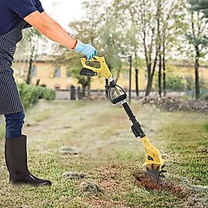 Futchoy Cordless Tiller and Cultivator Electric, 20V 250RPM Electric Tiller, 3.9inch Wide Battery Powered Garden Cultivator, Extendable Pole for Lawn,Yard,Soil Cultivation