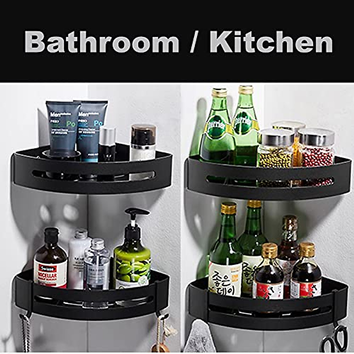 PALFIK Shower Caddy Corner Shower Shelf 3 Packs Black Shower Caddy Bathroom Hanging Shower Caddy Basket 4 Hooks Shower Organizer Storage Rustproof Shower Shampoo Holder