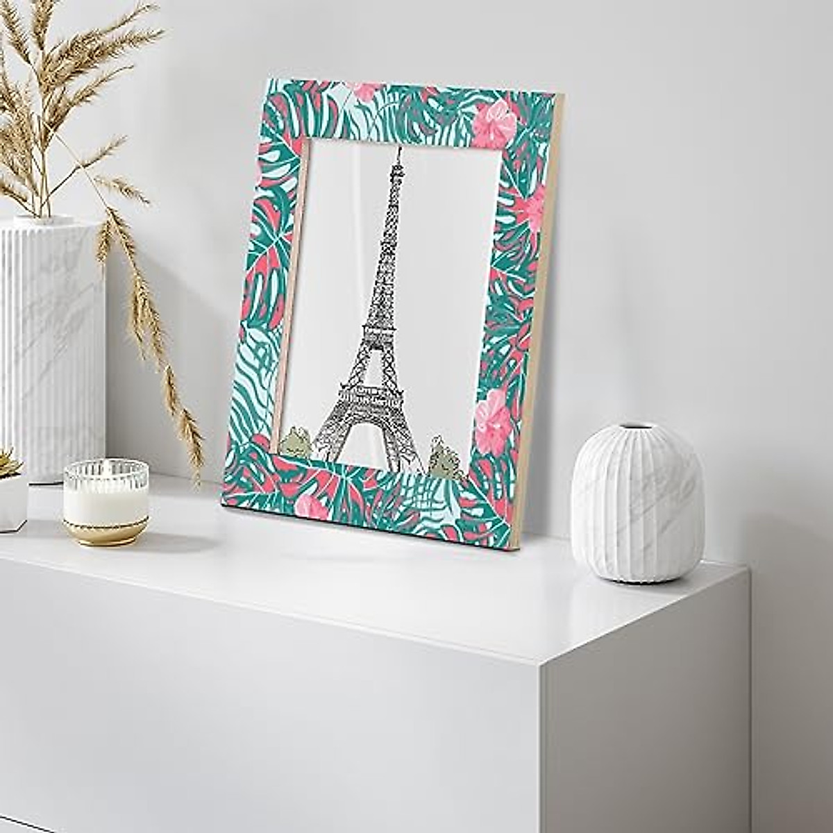 Gublec 4x6 Frame for Wall Decor Palm Leaves Red Wood Photo Frame with High-Clarity Plexiglas Picture Frames for Farmhouse Living Room Office Desk