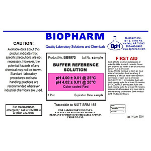 pH Buffer Calibration Solution Kit 2-Pack — one pH 4.00 (red) and one pH 7.00 (Yellow), Each 500 mL (1.06 Pint) — NIST Traceable Reference Standards for All pH Meters