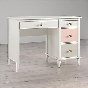 Monarch Hill Poppy Kids White Desk, Peach and Taupe Drawers