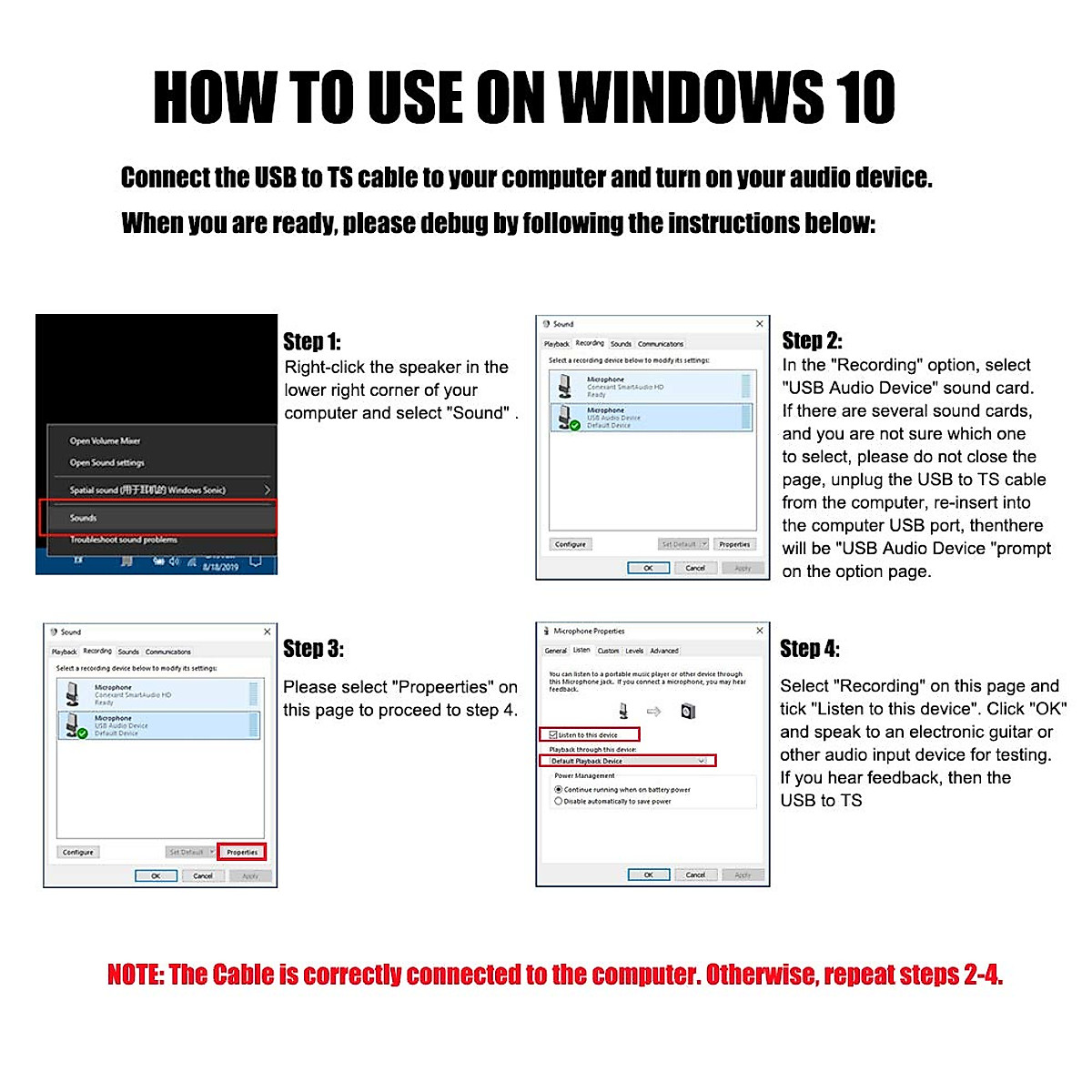 HOSONGIN USB Guitar Cable - USB Interface Male to 6.35mm 1/4" TS Mono Electric Guitar Converter Cable (10 Ft, Black)