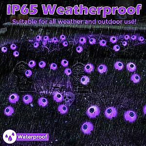 Solar Scary Eyeball Halloween Decor - 2-Pack Outdoor Pathway Lights with 16 LED Waterproof Swaying Firefly Lights for Yard & Patio