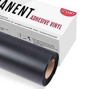 YRYM HT Black Permanent Adhesive Vinyl Roll - 12" x 50 FT for Signs, Scrapbooking, Adhesive Vinyl Sheets for Cricut, Silhouette and Cameo Cutters