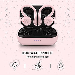 Pink Over Ear Wireless Earbuds with Earhooks Running Bluetooth Earbuds with ear hook Waterproof Small Earphones in Ear Headphones Noise Cancelling Headset Android Ear Buds for Workout Sport Gym