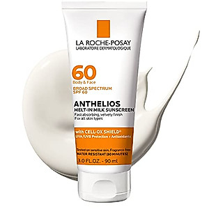La Roche-Posay Anthelios Melt-In Milk Body & Face Sunscreen SPF 60, Oil Free Sunscreen for Sensitive Skin, Sport Sunscreen Lotion, Sun Protection and Sun Skin Care, Oxybenzone Free