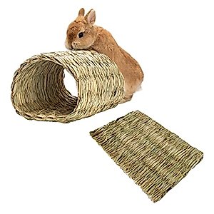 Hamiledyi Rabbit Grass Tunnel,Natural Straw Woven Mat Winter Warm Hideaway Hut for Bunny Gerbil Ferrets Chinchilla Guinea Pig