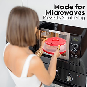 Microwave Cover for Food, Collapsible Microwave Splatter and Plate Covers Easy Grip Lid and Food Strainer, BPA Free and Dishwasher Safe, 10.5", Red - By Rampro