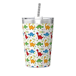 Colorful Cute Dinosaur Animal Lover Gifts - 12 oz Tumbler Stainless Steel Vacuum Insulated with Lid Travel Coffee Mug Tumbler Tea Cup