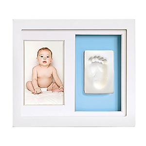 Tiny Ideas Baby's Footprint or Handprints Kit DIY Picture Frame Keepsake, Newborn Nursery Decor, Blue or Pink Reversible Mat, Baby Boy Gift Or Baby Girl Gift, White