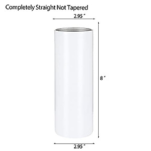 20oz Sublimation White Straight Blanks Skinny Tumbler with Straw, Sublimation Tumblers for Heat Transfer, Stainless Steel Travel Mug Double Wall Insulated Tumbler | Vinyl DIY Gifts, White 4 Pack