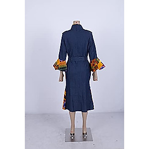 iooiooi Denim Dresses for Women Private Custom Long Sleeves African Dashiki Patchwork Dresses