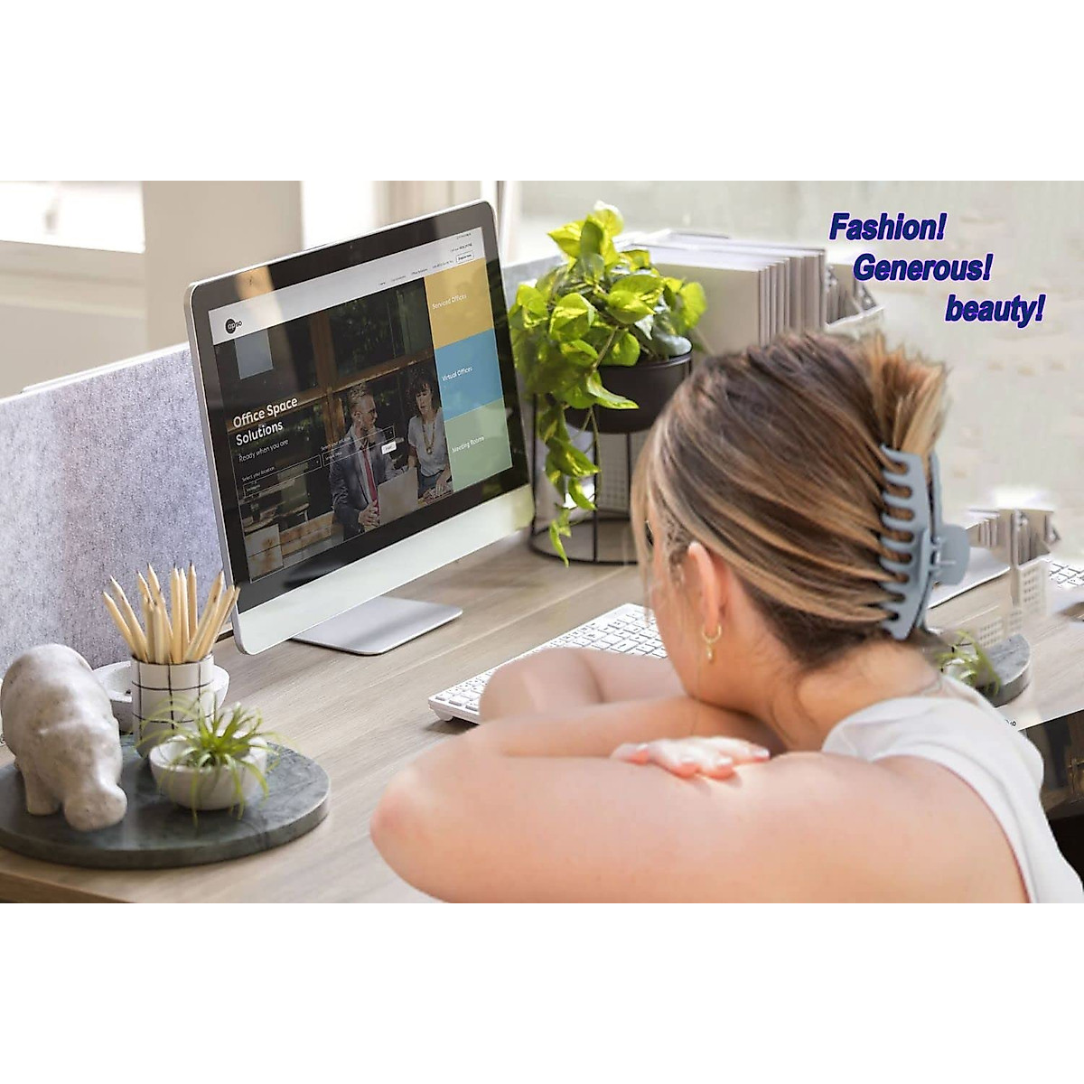 Banana Clip Flower Claw Clip Variety Pack 4.3 Inch Big Claw Clips For Thick Hair Hair Clips For Girls 3pcs Amber/Black/Frosted Pink