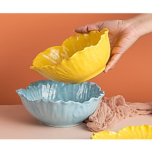 AwakingWaves Cute Handmade Ceramic Cereal Bowl with Hibiscus Designs for Fruit, Salad and Soup,Sculpted Flower-Shaped Candy Pink Bowl for Kitchen, Microwave and Dishwasher Safe, Party Decor