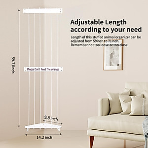 Stuffed Animal Storage Soft Toy Organizer, Kids Room Stuffed Animal Holder Zoo with Adjustable Length Large Corner Plush Toy Shelf Wall Hanging Storage for Nursery Playroom Bedroom (White Cord)