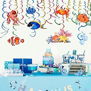 54 Pcs Under The Sea Party Decorations Ceiling Hanging Swirls Ocean Party Decorations Sea Animals Fish Themed Party Supplies Baby Shower Mermaid Birthday Beach Party Favor for Kids Boys Girls