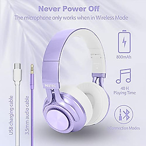 REETEC Wireless Bluetooth Headphones Over-Ear - [40 Hrs Playing Time, Soft Protein Earpads] Foldable HiFi Stereo Wireless Headphones with Microphone, Deep Bass Headset for Phone, PC, iPad - Purple