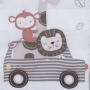 NoJo Little Love Jungle Ride Grey, White and Tan, Monkey, Giraffe and Lion 3 Piece Nursery Crib Bedding Set - Comforter, Fitted Crib Sheet, and Crib Skirt