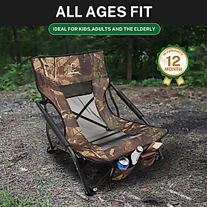 HITORHIKE Low Sling Beach Camping Concert Folding Chair with Armrests and Breathable Nylon Mesh Back Compact and Sturdy Chair(Camo,Normal)