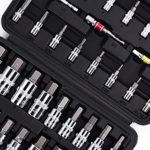 MULWARK 37 PCS Premium Hex Bit Allen Socket Set, 3/8, 1/4, 1/2 in. Drive, Automotive,Bike,Motorcycle& ATV | SAE & Metric S2 Steel & High Torque Strengthened CR-V Socket (regular, 37, Piece)