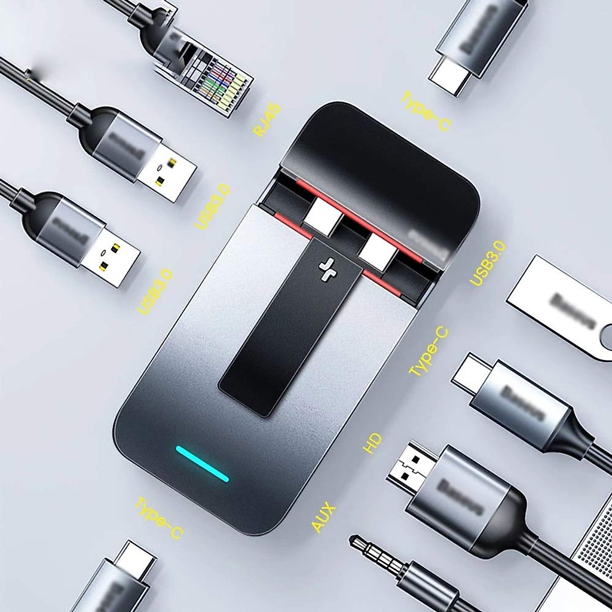 SHYPT 9 in 1 USB C HUB Type C HUB to 4KHD RJ45 Jack 3.5 Multi USB 3.0 PD Adapter for MacBook Pro USB-C Splitter Type-c USBC HUB