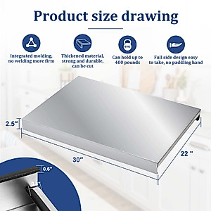 𝑱𝒊𝒔𝒄𝒖𝒍𝒐 Stainless Steel Gas Stove Top Cover(30x22x2.75 Inch), Stove Covers for Gas Stove Top, Stainless Steel Stove Cooktop Noodle Board, Gas Stove Kitchen Organizer, Expanding Kitchen Space