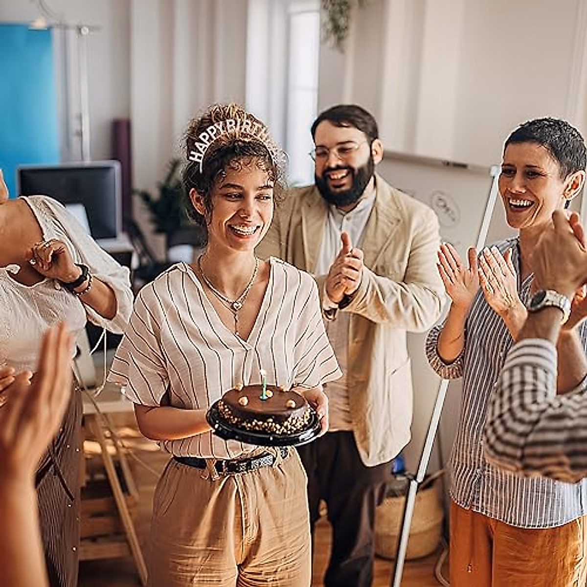 WLLHYF Birthday Crowns Rhinestone Birthday Headband Bling Girl Tiara Hair Band Happy Birthday Princess Crown Sweet Birthday Party Hair Accessories for Women Girls Festival Gift (Rose gold)