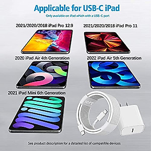 iPad Charger,20W Super Quick USB C Fast Charger [Apple MFi Certified] iPad Charger with 10FT Extra Long USB C Cable for iPad 10th,iPad Pro 12.9/11 inch 2022/2021/2020/2018,iPad Air 5/4th,iPad Mini 6