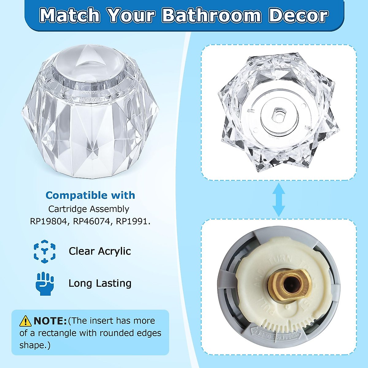 Dreyoo Shower Faucet Handle Replacement for H71, Shower Handle Compatible with Delta Faucet Single Handle Tub Faucets, Shower Knob with Button and Screw, Clear Acrylic