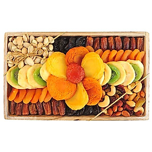 LARGE 10 Varieties—Holidays Nut and Dried Fruit Gift Basket, — Healthy Gift Option in Reusable WoodenTray—PRIME ARRANGEMENT PLATTER Gourmet Snack Food Box - Christmas, Corporate Treat Box, Sympathy