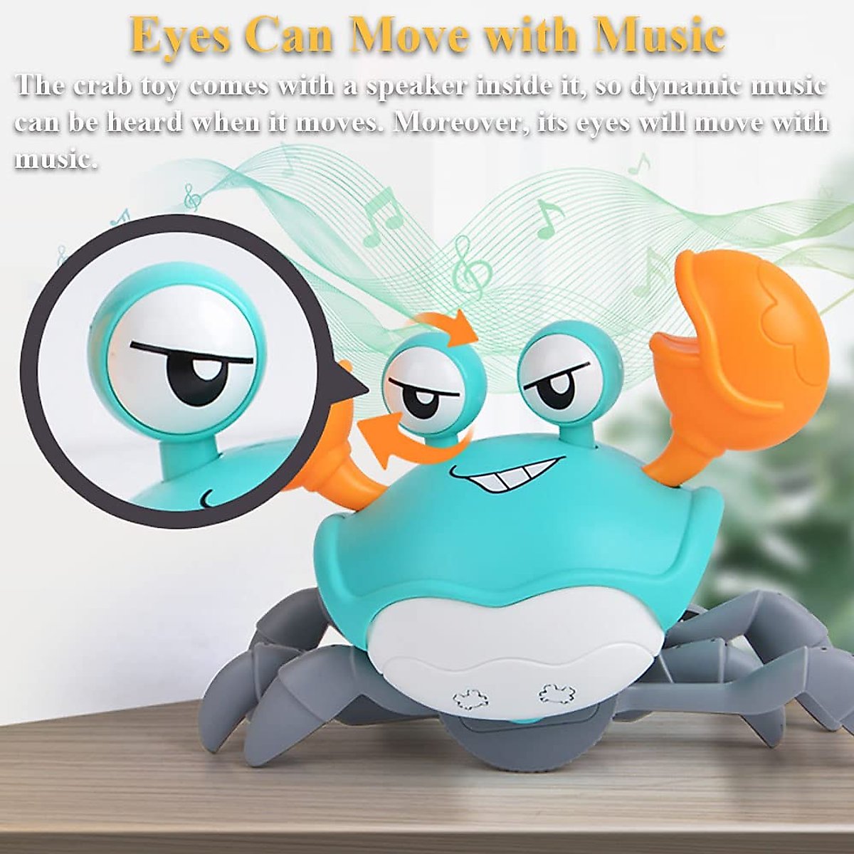 NEXTAKE Sound Control Crawling Crab Toy, Voice-Activated Crab Toy Interactive Dancing Crab Child Development Crawling Toy with Music, Lights and Projection Function-Eyes Can Move (Blue)