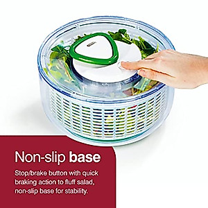 Zyliss Easy Spin Salad Spinner - Salad Spinner with Pull Cord - Lettuce Colander - Manual Vegetable and Fruit Washer and Dryer - Dishwasher Safe Vegetable Spinner with Brake - Green/White, Large