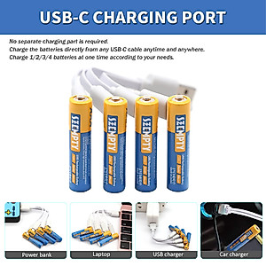 SZEMPTY Lithium Rechargeable Batteries AAA, 1.5V Li-ion USB AAA Battery 750mWh with 2 in 1 Type C Charging Cable,Quick Charge in 1 Hours, Pack of 2