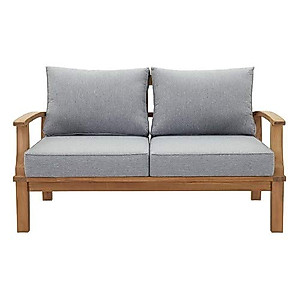 Modway EEI-1144-NAT-GRY-SET Marina Premium Grade A Teak Wood Outdoor Patio Loveseat, Natural Gray