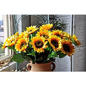 Charmly Artificial Sunflowers 5 Pcs Long Stem Fake Sunflowers Artificial Silk Flowers for Home Hotel Office Wedding Party Garden Decor 23.5'' High