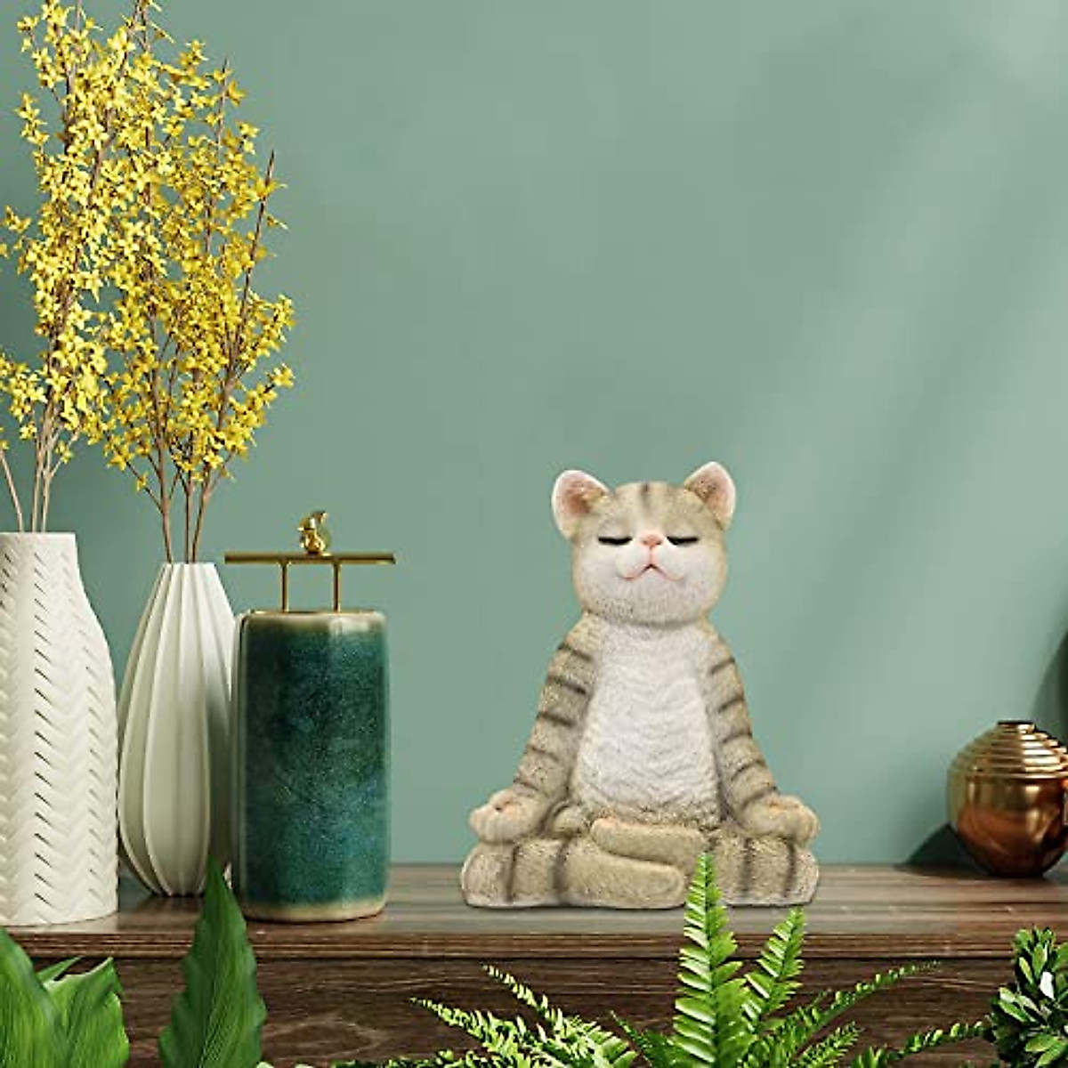 Qeeman Meditating Zen Garden Cat Statue Figurine,Indoor/Outdoor Garden Cat Sculpture for Home,Patio,Deck,Yard Art or Lawn Deco,8.7" H,Gifts for mom/momgrandma Gifts/Birthday Gifts for mom