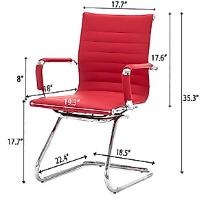 DM Furniture No Wheels Reception Chairs Guest Chair Leather Conference Chairs Back Support Heavy Duty Office Chair, Set of 2 (Deep Red)