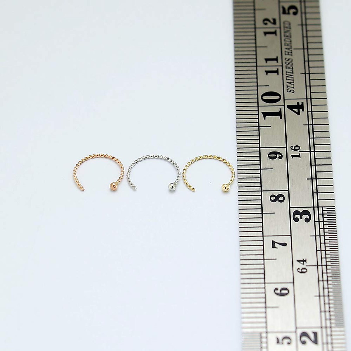 PiercingPoint 9KT Solid Yellow Gold 22 Gauge (0.6MM) - 5/16 (8MM) Length Half Nose Twister Hoop Ring Nose Jewelry