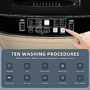OOTDAY 15.6lbs Full-Automatic Washing Machine, 2 in 1 Portable Washing Machine, 10 Programs 8 Water Levels with LED Display, Low Noise and Easy Store for Apartment,Dorms,RV Camping Dark-Gold