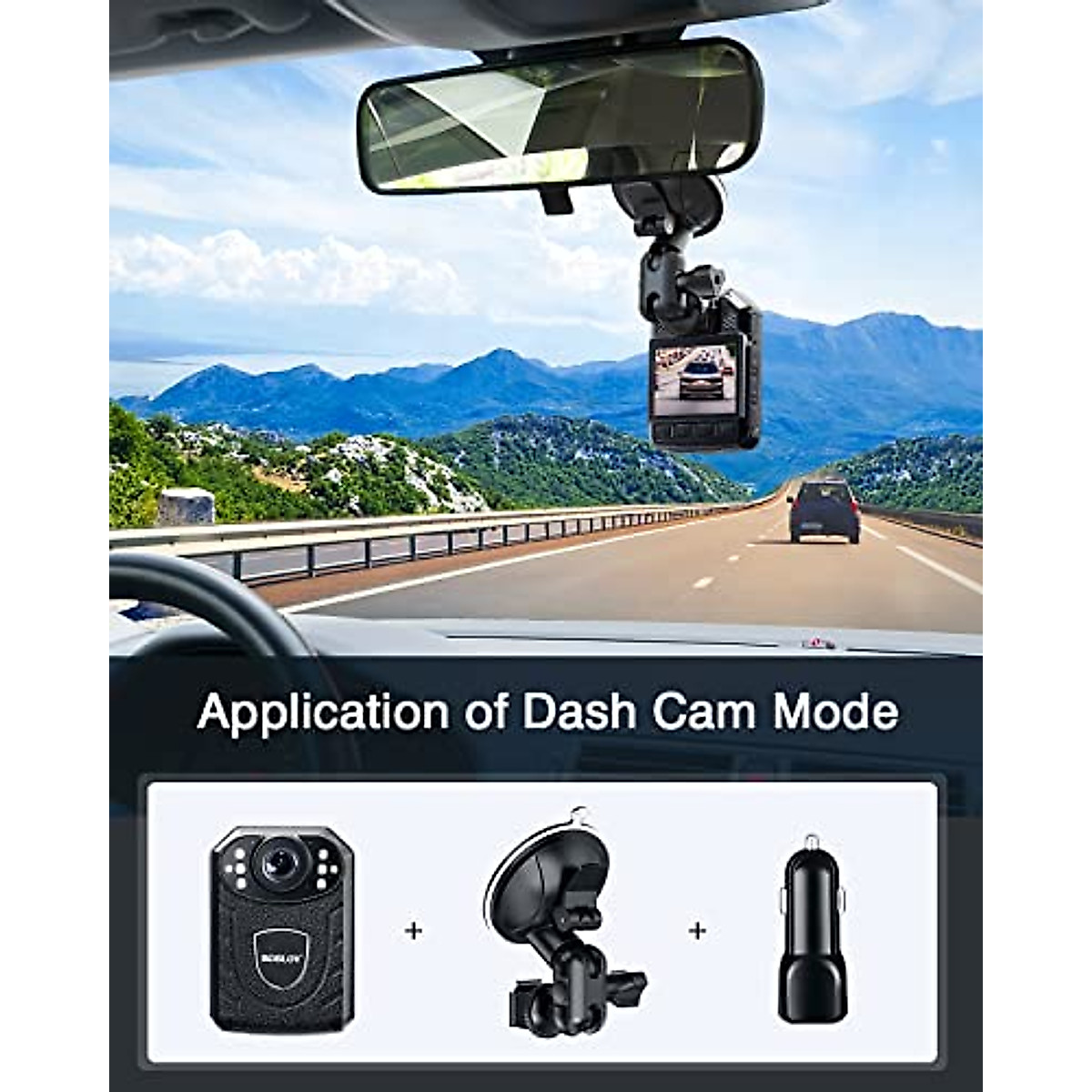 BOBLOV Car Suction Cup for KJ21 Body Camera, Car Mount and a Car Charger ONLY for KJ21 Body Camera, for Dash Car Mode, Dash Camera Accessories for KJ21 Body Camera(Camera not Included)