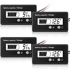 Frienda 2 Pieces DC 12V 24V 36V 48V 72V Battery Meter with Alarm, Front Setting and Switch Key, Battery Capacity Voltage Indicator Gauge, Monitors Lead-Acid and Lithium ion(White)