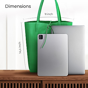 TAKEASY Italian Genuine Leather Tote Bag for Women with Zipper Large Tall Soft Unlined Handbag Purse for Shopping Work Travel (Green)