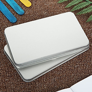 DAJAVE 6 Pack Metal Rectangular Hinged Tin Box Container, Sliver Tin Empty Box with Lid, Mini Tin Containers for Watercolor, Jewelry, Makeup, Candy, Craft Organize(4.2x7x0.6 Inch)