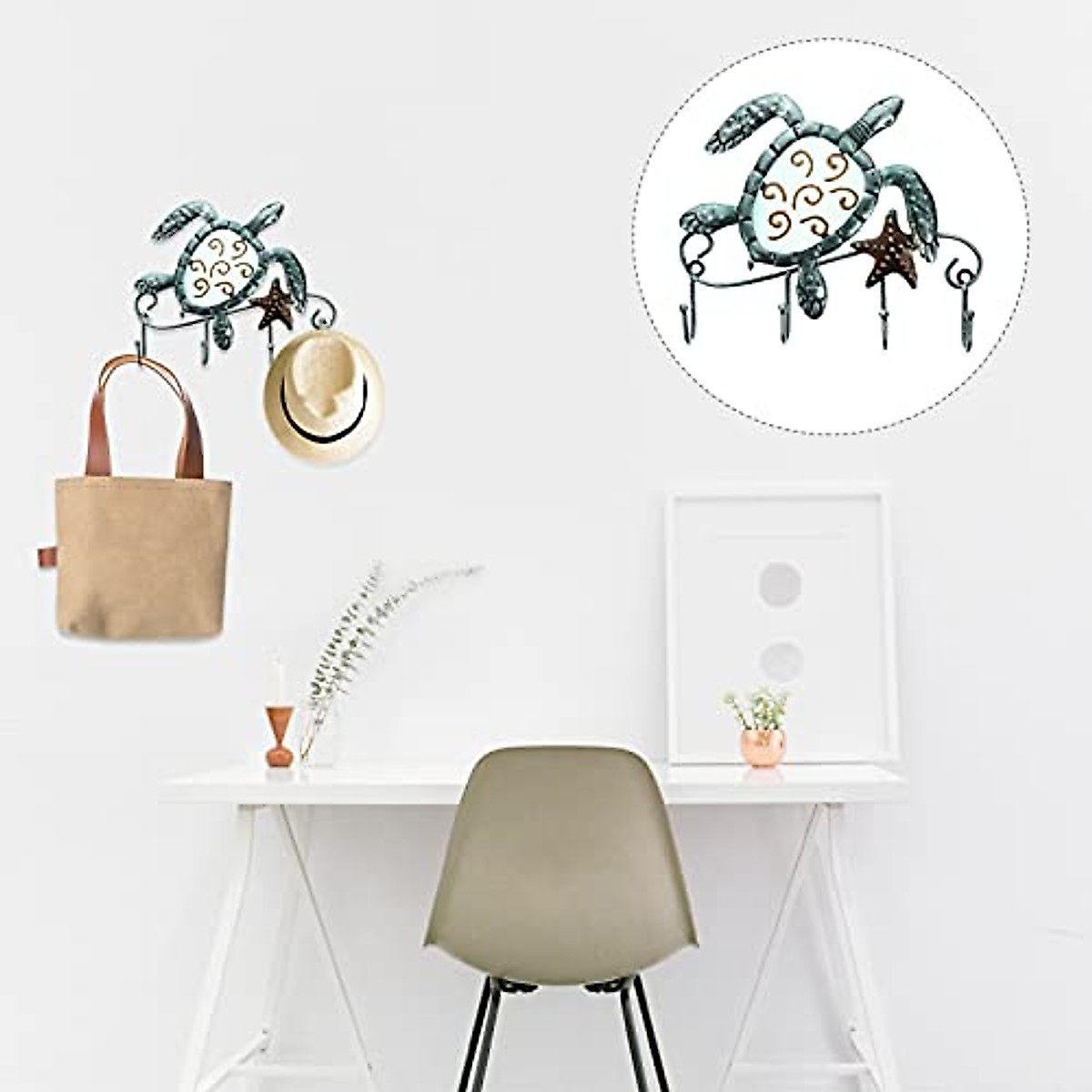 Garneck Rustic Iron Wall Hooks Key Rack Holder Metal Sea Turtle Wall Sculpture Nautical Coastal Wall Hanger Robe Hooks Clothes Hat Coat Towel Hooks for Bedroom Bathroom Kitchen