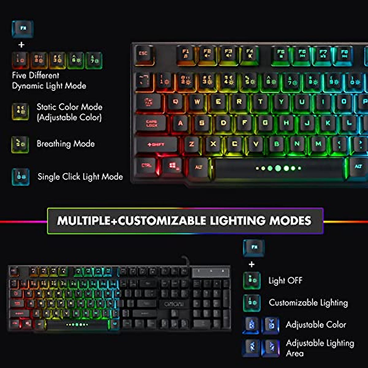 CHONCHOW Wired Gaming Keyboard for Mac PC PS5 PS4 Xbox One Gamers, RGB Backlit LED Mechanical Feel Keyboard with Multimedia Keys Number Pad, 104 Keys USB Desktop Computer Windows Keyboard (Black)