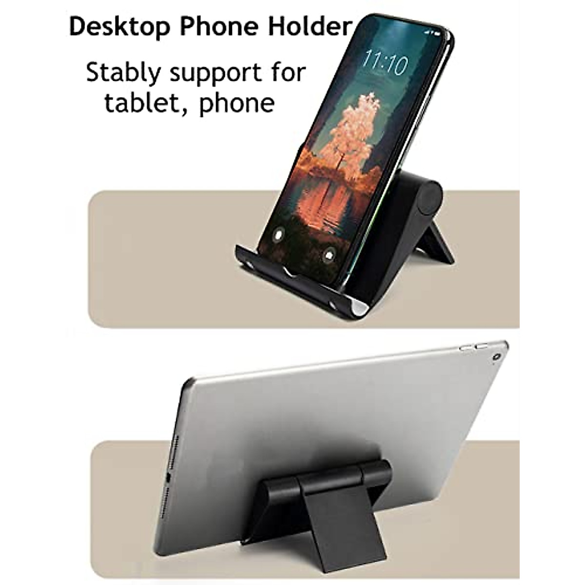 JUSDIQIR Cell Phone Stand for Desk, Foldable Cell Phone Holder Mobile Phone Dock Multi-Angle Universal Adjustable Tablet Holder Compatible with Most Cell Phone and Tablet (Black)