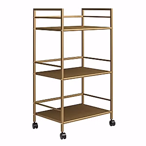 Novogratz Helix 3 Shelf Metal Rolling Utility Cart, Gold